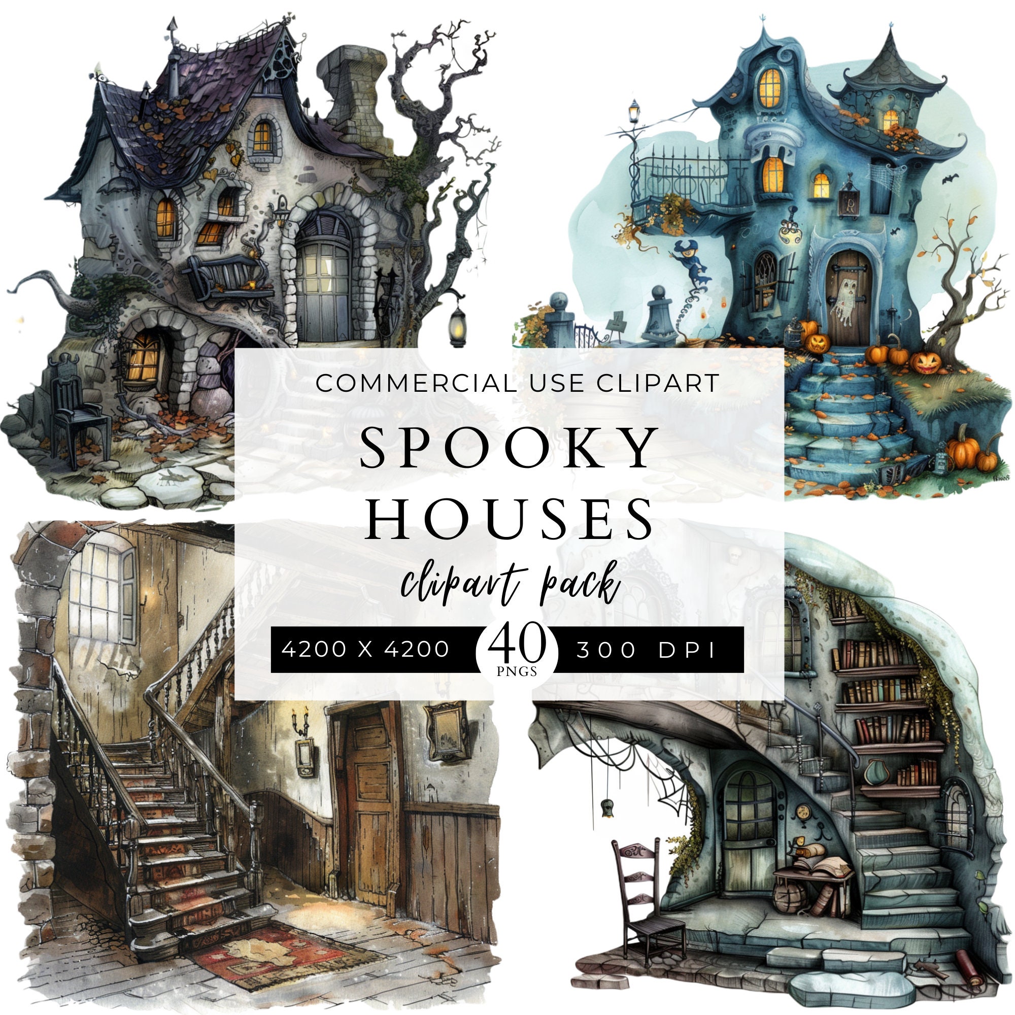 Spooky Houses Clip Art Pack, Halloween Clipart, Commercial Use, PNG ...