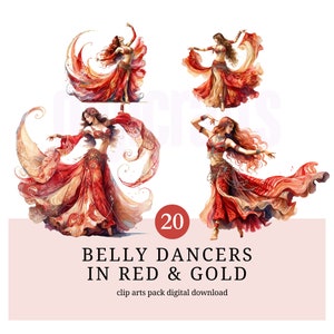 Red and Gold Belly Dancer Clip Art: PNG Graphics (commercial Use) - Etsy