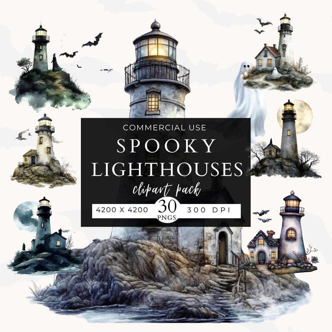 Spooky Lighthouse Clip Art Pack, Halloween Illustrations, Commercial ...