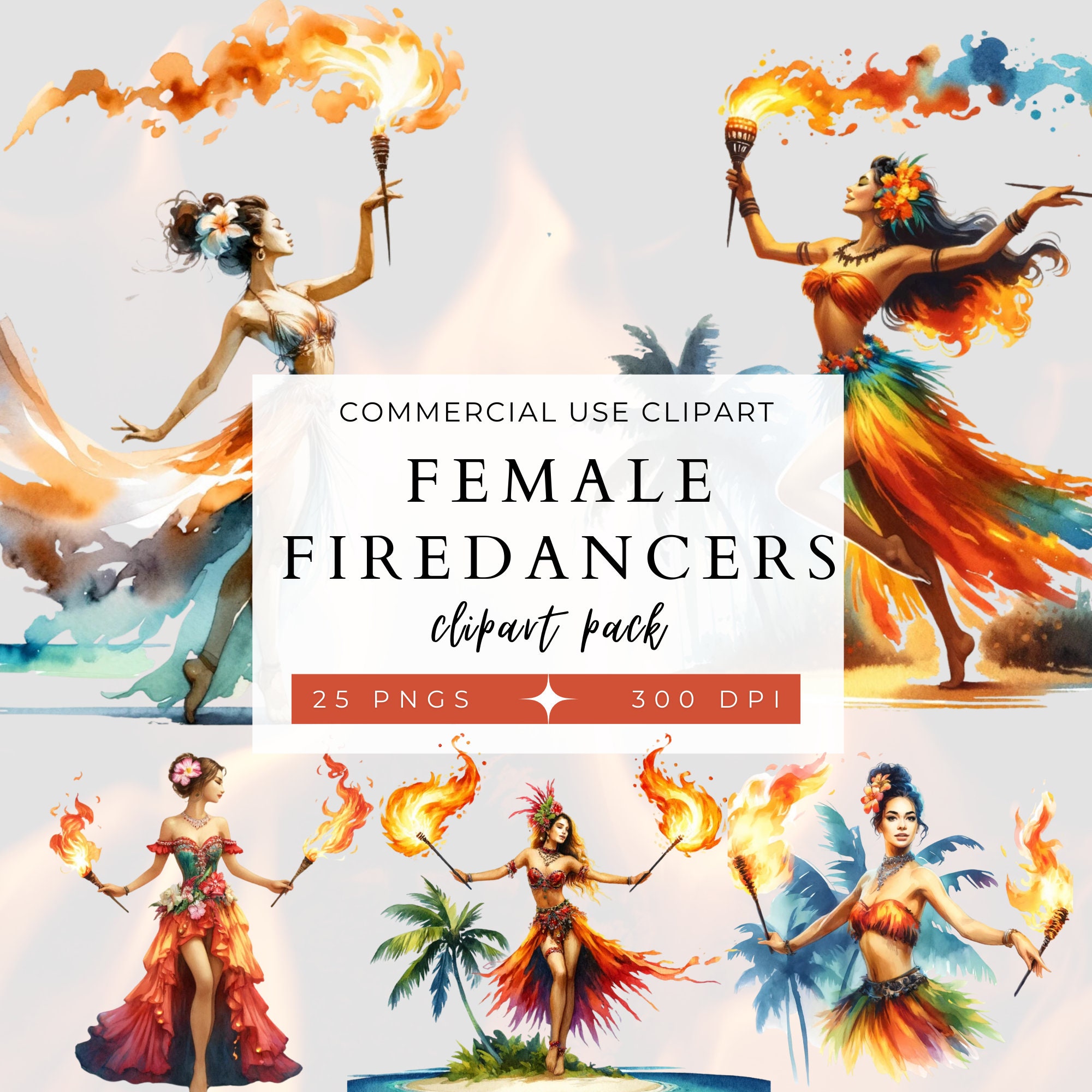 Female Fire Dancer Clip Art Pack, Fire Dancing, Fire Dance, Festival ...
