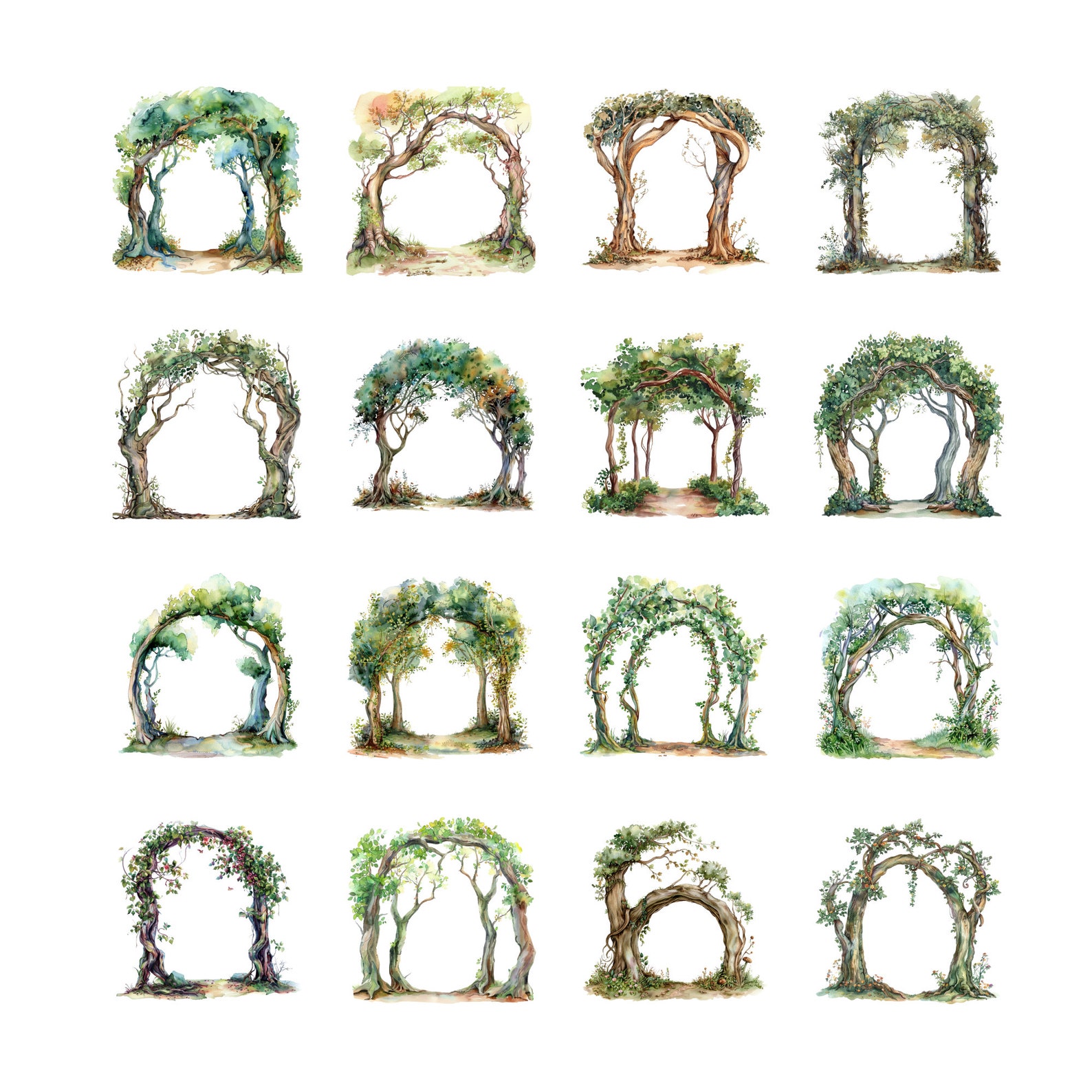 20 Fairy Tree Arches Clip Art Pack, Watercolor, Fairies, Card Making ...
