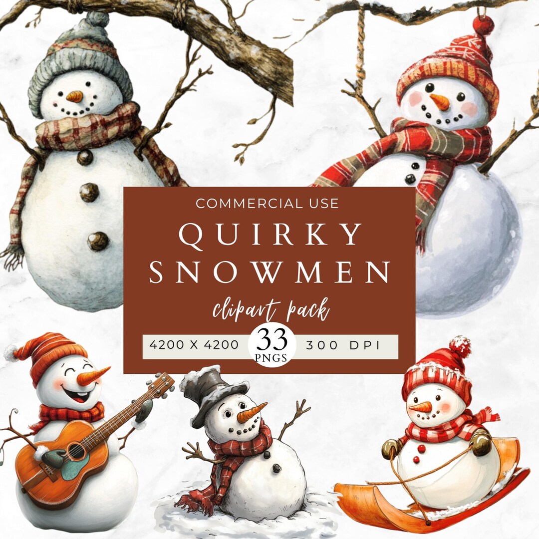 Quirky Snowmen Clip Art Pack, Commercial Use, Christmas Clip Arts ...