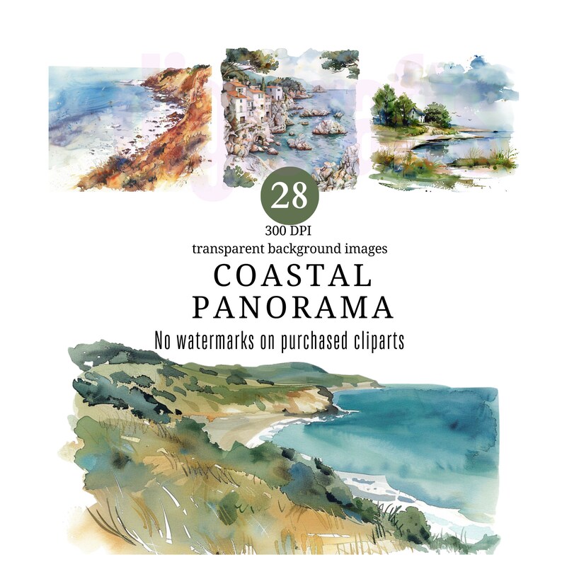 Coastal Panorama Clip Art Pack, Commercial Use, Travel Graphics ...