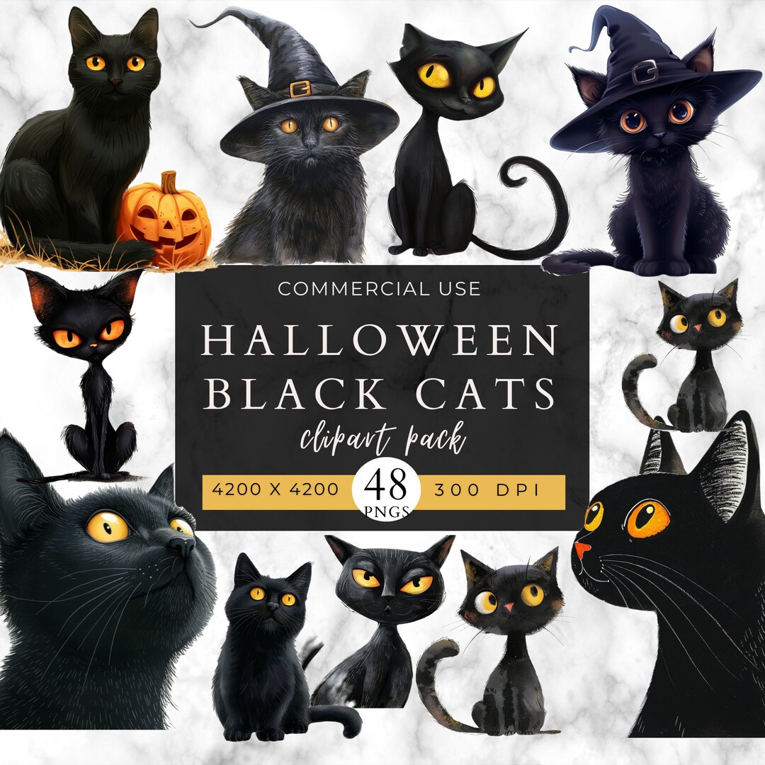 Halloween Black Cats Clip Art Pack, Halloween Clipart, Commercial Use ...