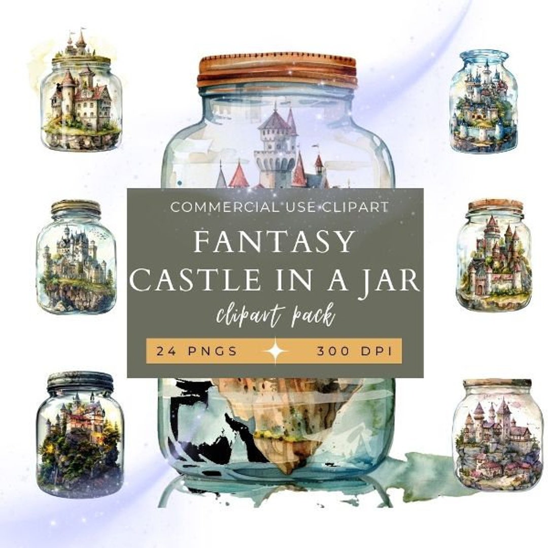 Fantasy Castle in a Jar Clip Art Pack, Commercial Use, Wall Prints ...