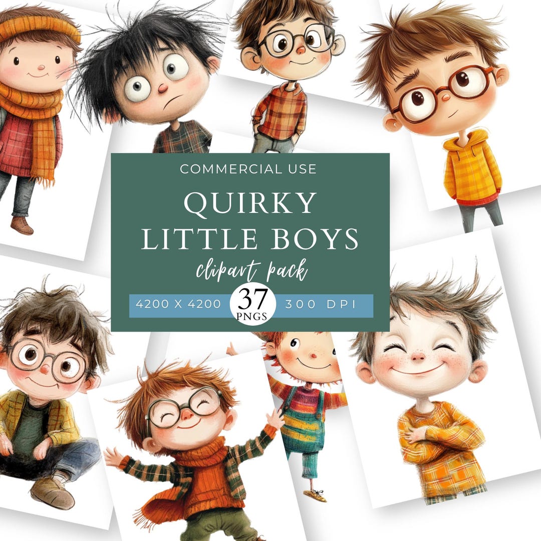 Quirky Little Boys Clip Art: Playful PNG Illustrations (37 Files) - Etsy