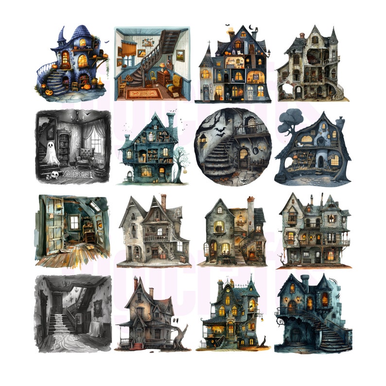 Spooky Houses Clip Art Pack, Halloween Clipart, Commercial Use, PNG ...