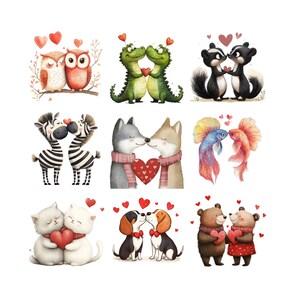 Romantic Animals Clip Art Pack, Commercial Use, Whimsical Illustrations ...