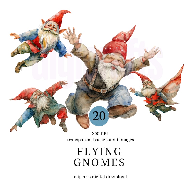 Flying Gnomes Clip Art Pack, Commercial Use, Fairy Tales, Gnome ...