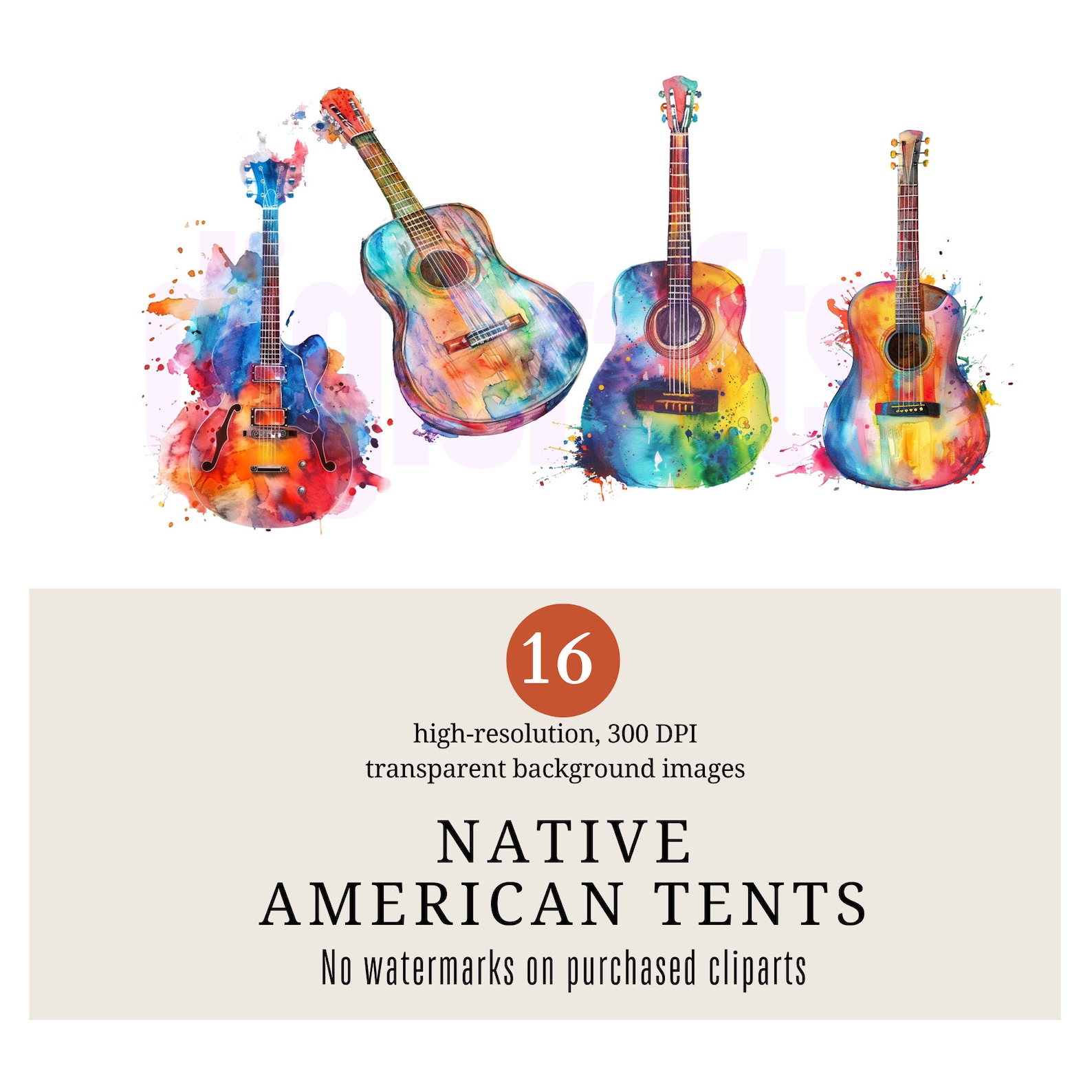 Colorful Guitars Clip Art Pack, Commercial Use, Guitarist, Rainbow ...