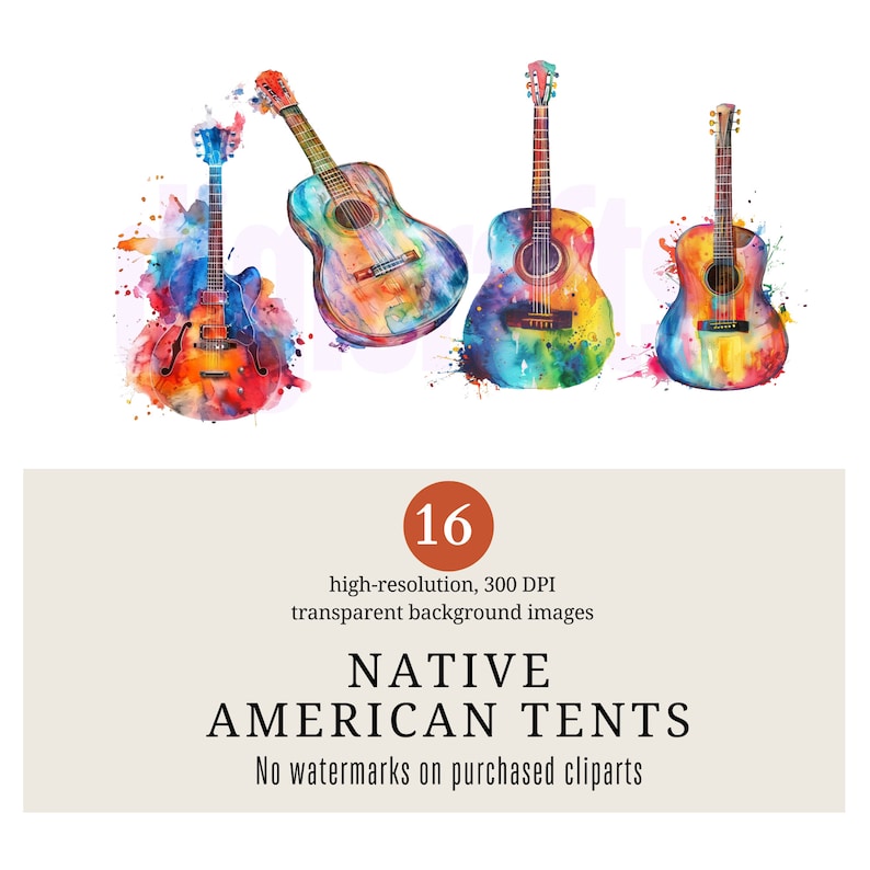 Colorful Guitars Clip Art Pack, Commercial Use, Guitarist, Rainbow ...