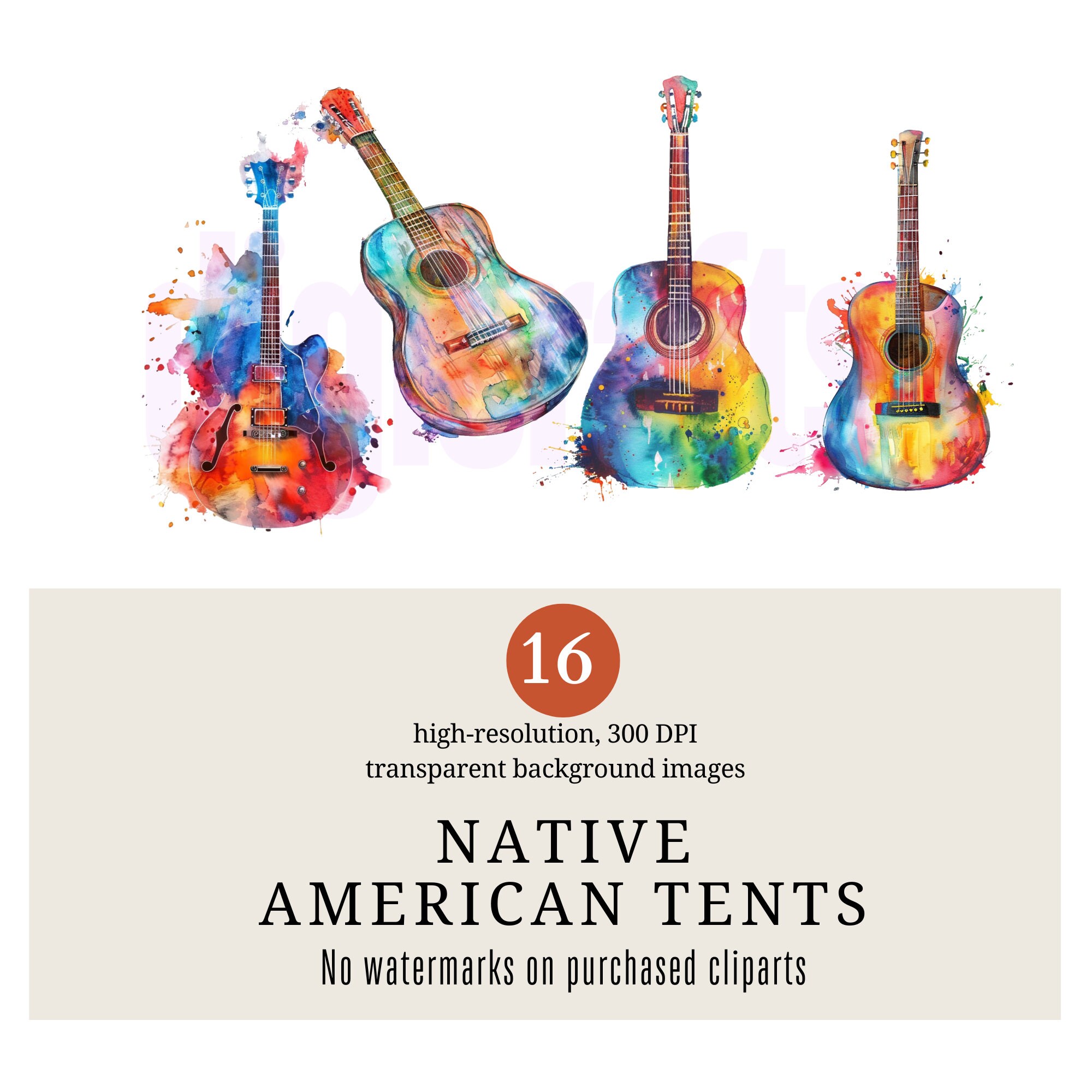 Colorful Guitars Clip Art Pack, Commercial Use, Guitarist, Rainbow ...