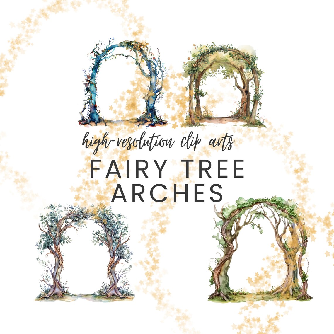 20 Fairy Tree Arches Clip Art Pack, Watercolor, Fairies, Card Making ...