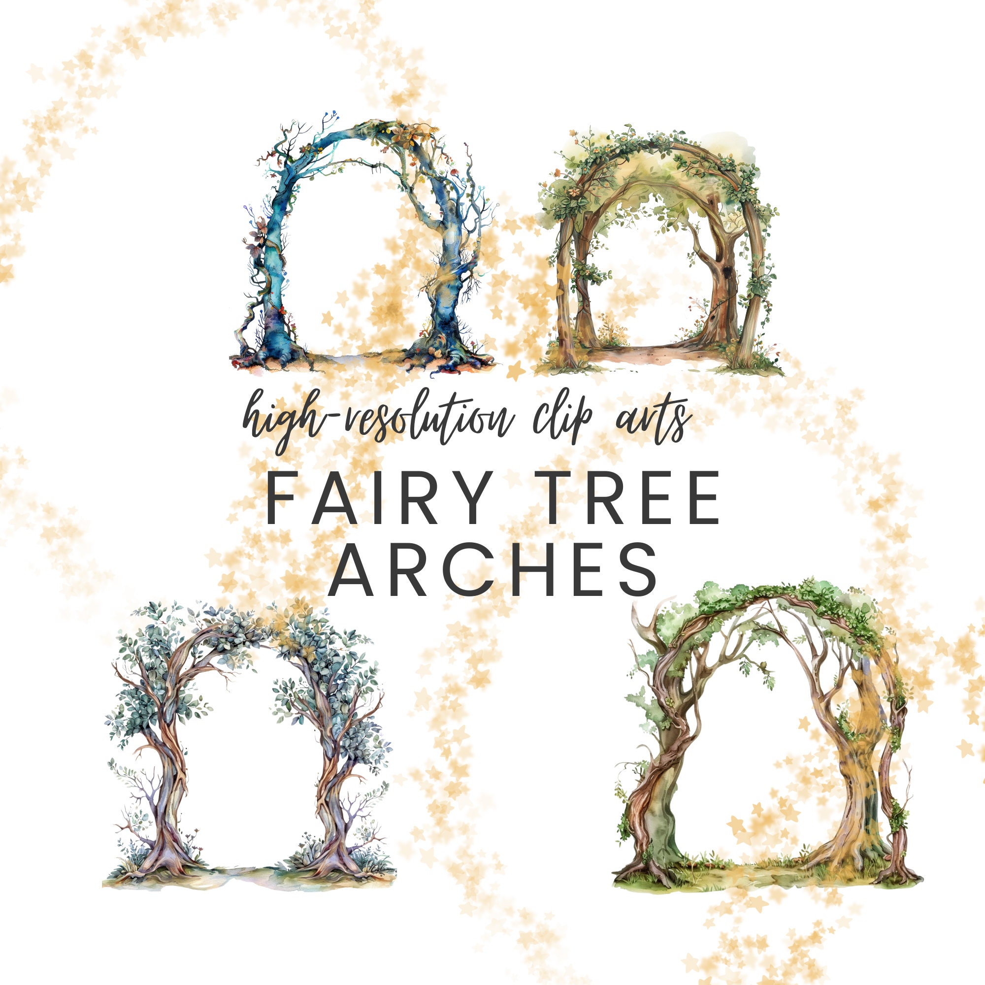 20 Fairy Tree Arches Clip Art Pack, Watercolor, Fairies, Card Making ...