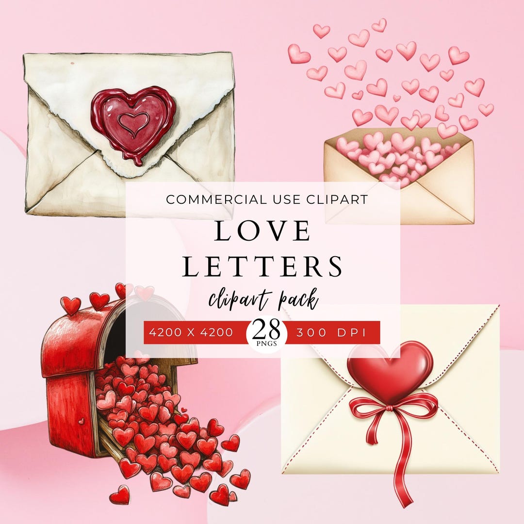 Vintage Love Letters Clip Art Pack, Commercial Use, Romantic Letters ...