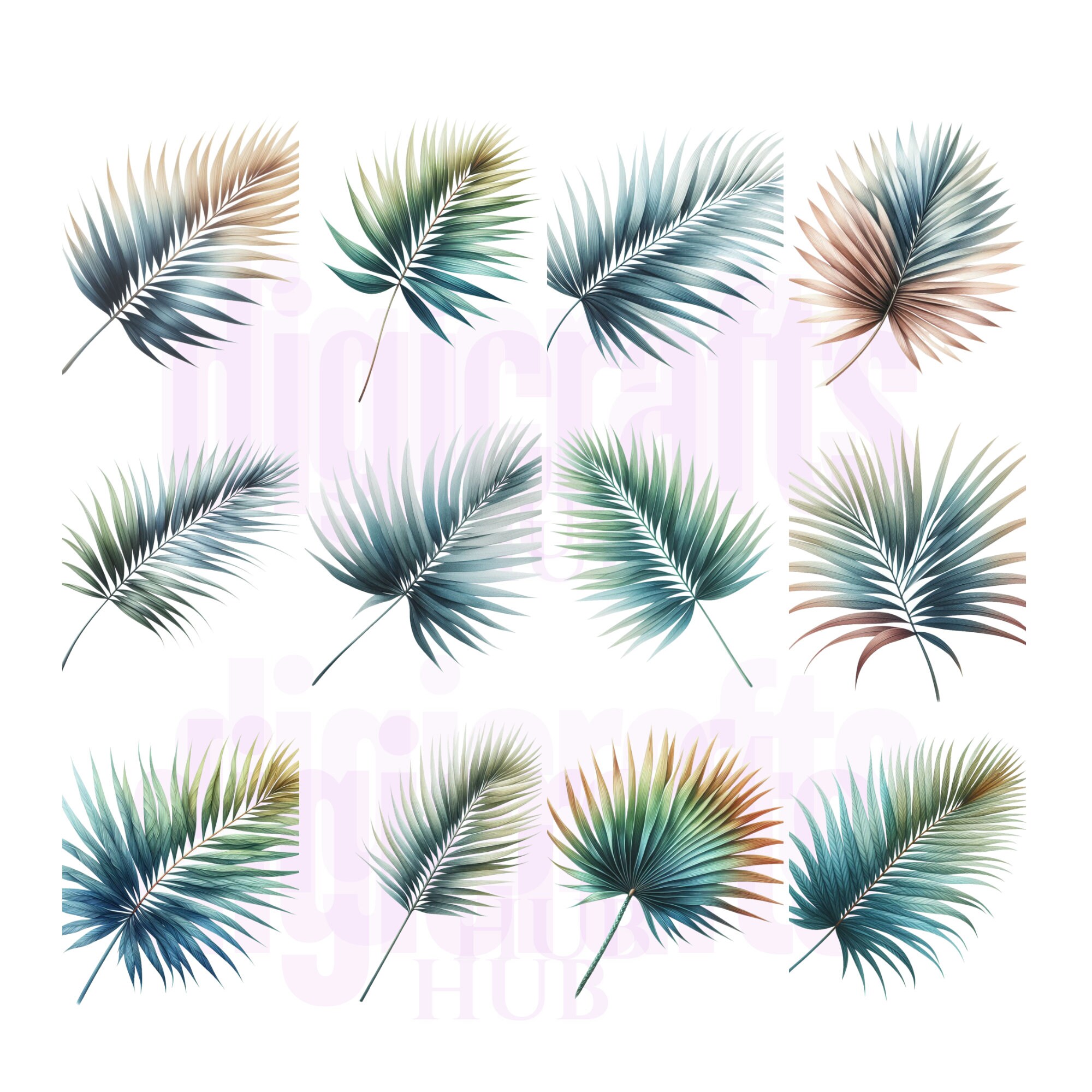 Palm Tree Leaves Clip Art Pack, Commercial Use, Leaf Arrangements ...
