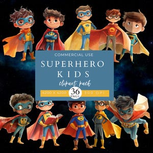 Superhero Kids Clip Art Pack, Commercial Use, Graphics, Playful ...