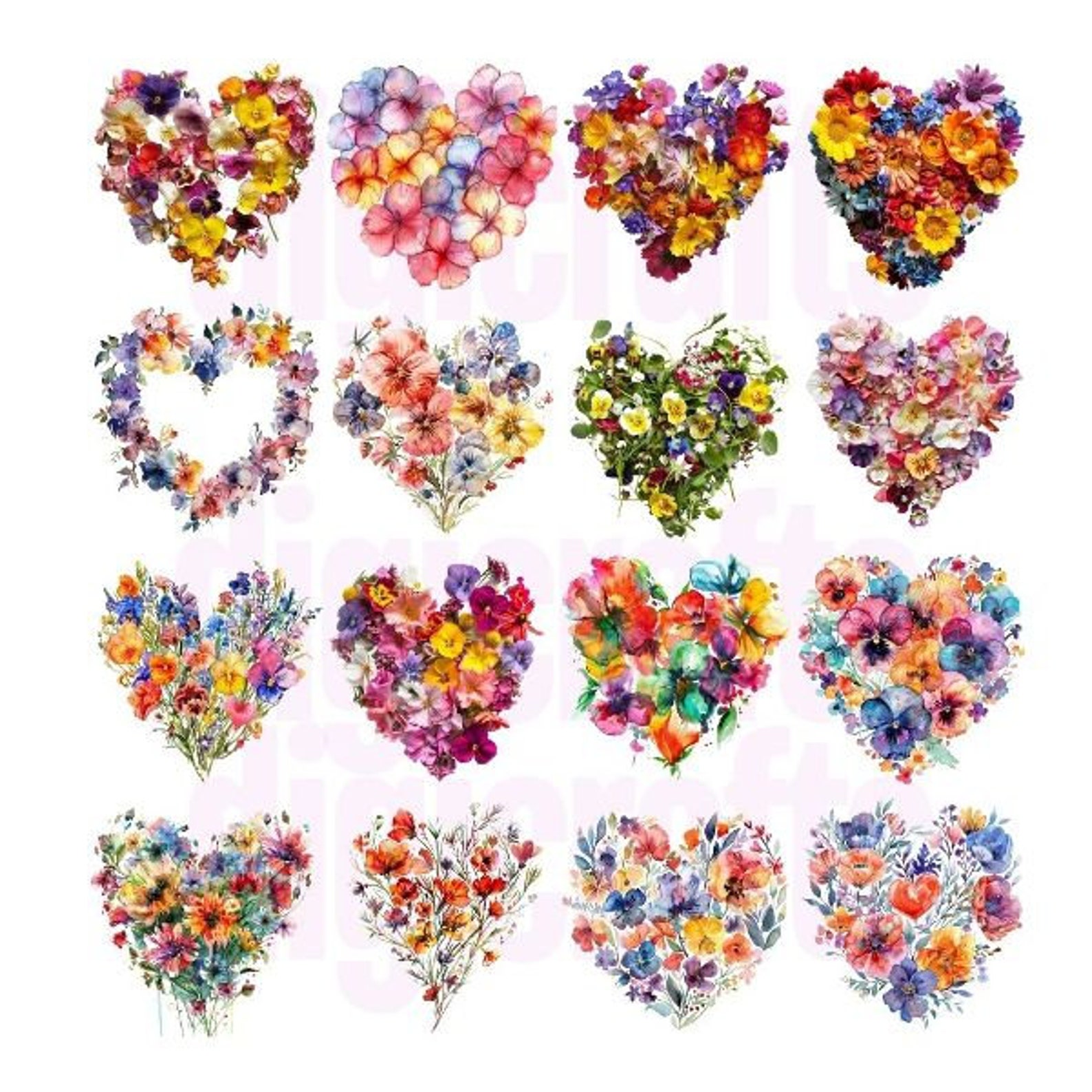 Flower Hearts Clip Art Pack, Commercial Use, Floral Graphics ...