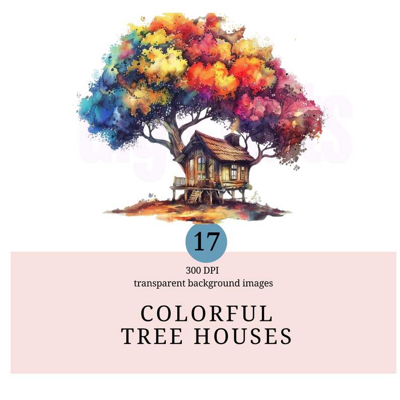 Colorful Tree Houses Clip Art Pack, Commercial Use, Wall Prints, Crafts ...