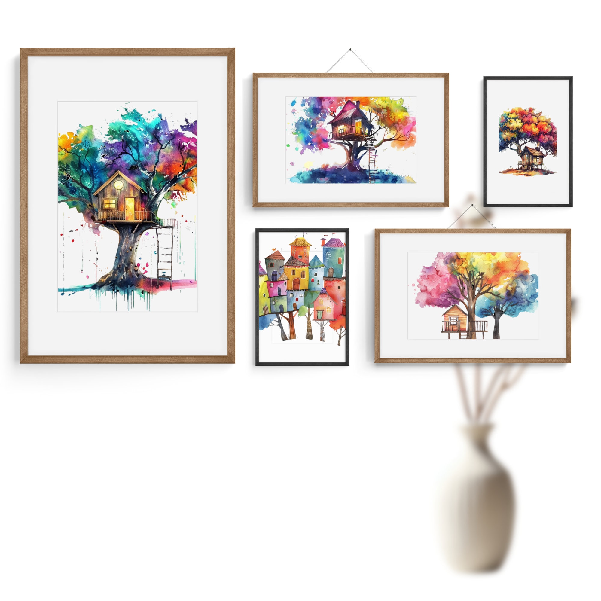 Colorful Tree Houses Clip Art Pack, Commercial Use, Wall Prints, Crafts ...