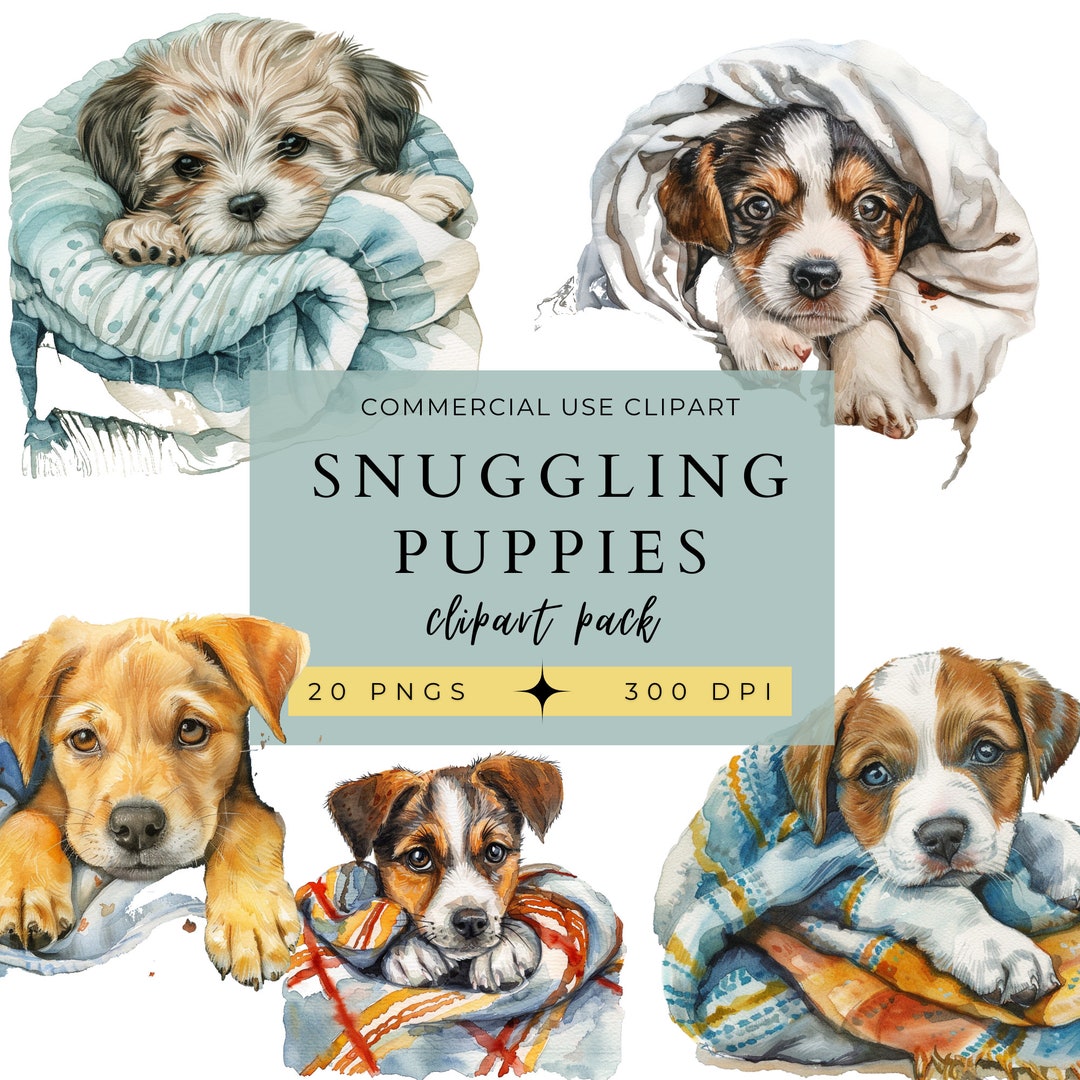 Puppy Snuggles Clip Art Pack, Commercial Use, Dog Graphics, Animal ...