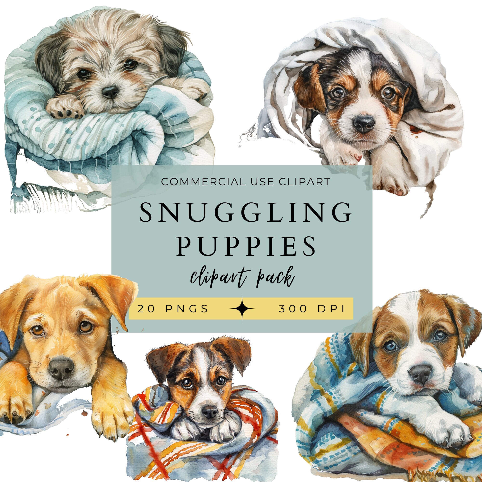 Puppy Snuggles Clip Art Pack, Commercial Use, Dog Graphics, Animal ...