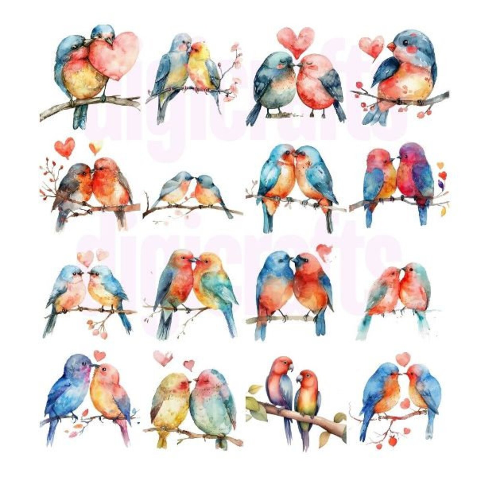 Love Birds Clip Art Pack, Commercial Use, Bird Graphics, Avian ...