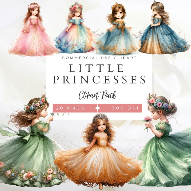 Little Princesses Clip Art Pack, Commercial Use, Fairy-tale Princess ...