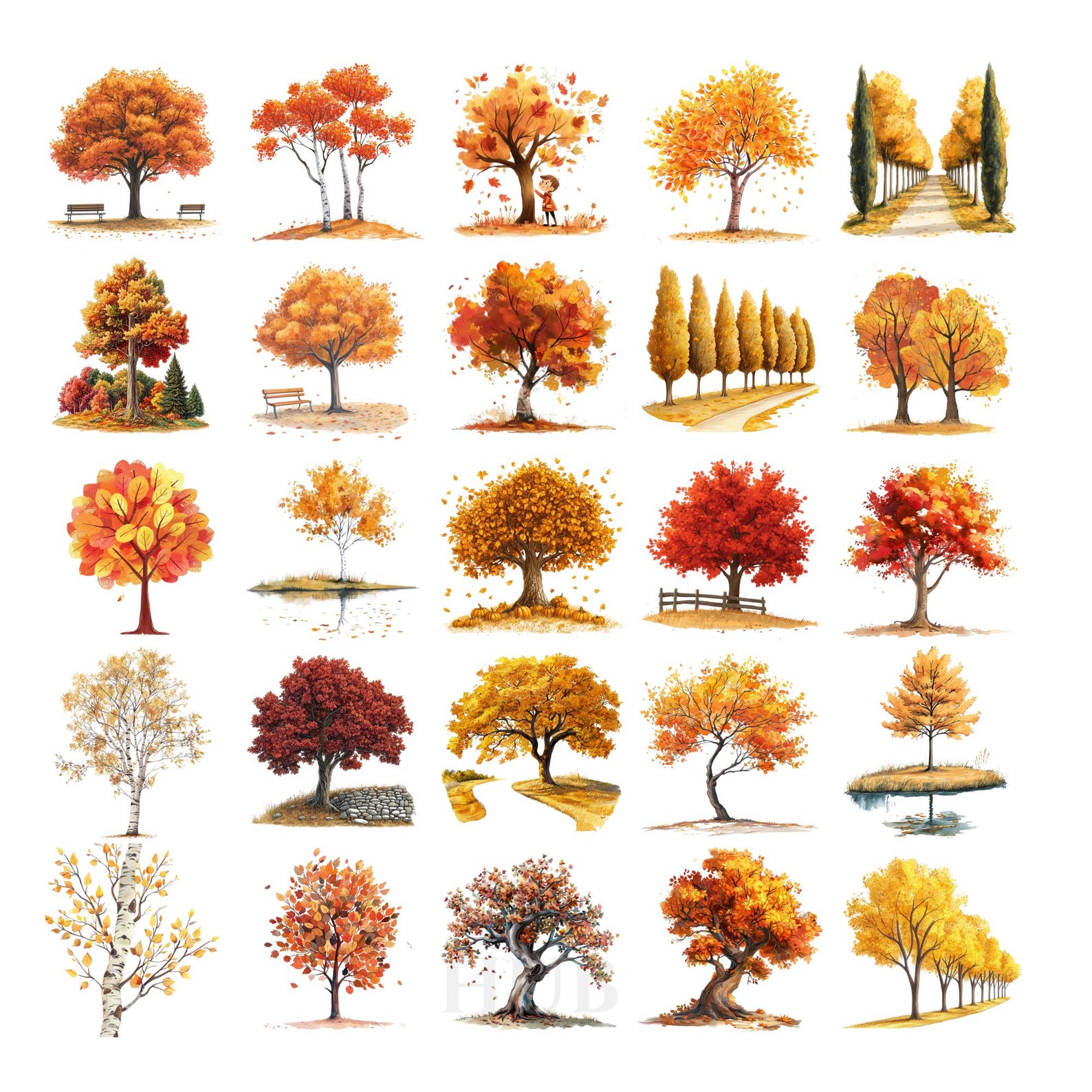 Autumn Trees Clip Art Pack, Commercial Use, Fall Designs, Autumn ...