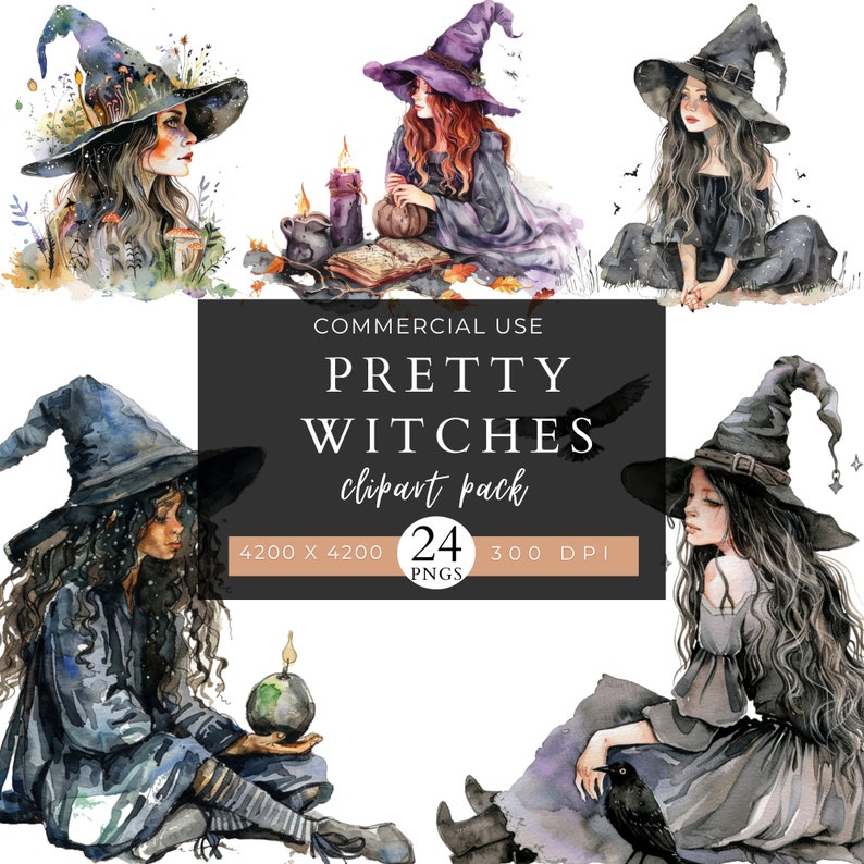 Pretty Witches Clip Art Pack, Halloween Clipart, Commercial Use, PNG ...