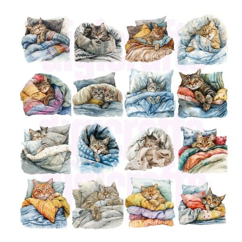 Cat Snuggles Clip Art Pack, Commercial Use, Cat Graphics, Animal-themed ...