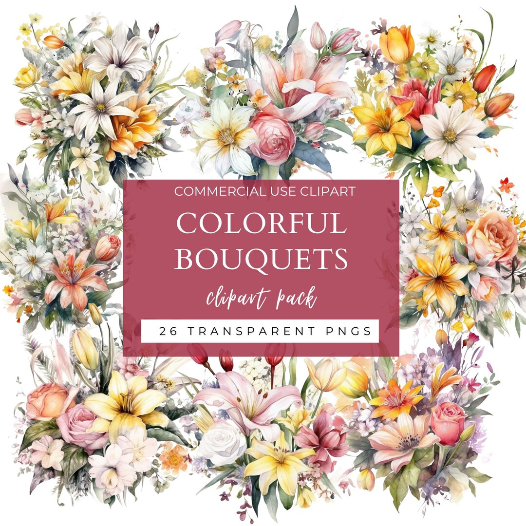 Colorful Bouquets Clip Art Pack, Commercial Use, Floral Arrangements ...