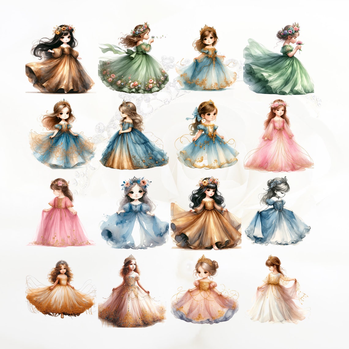 Little Princesses Clip Art Pack, Commercial Use, Fairy-tale Princess ...