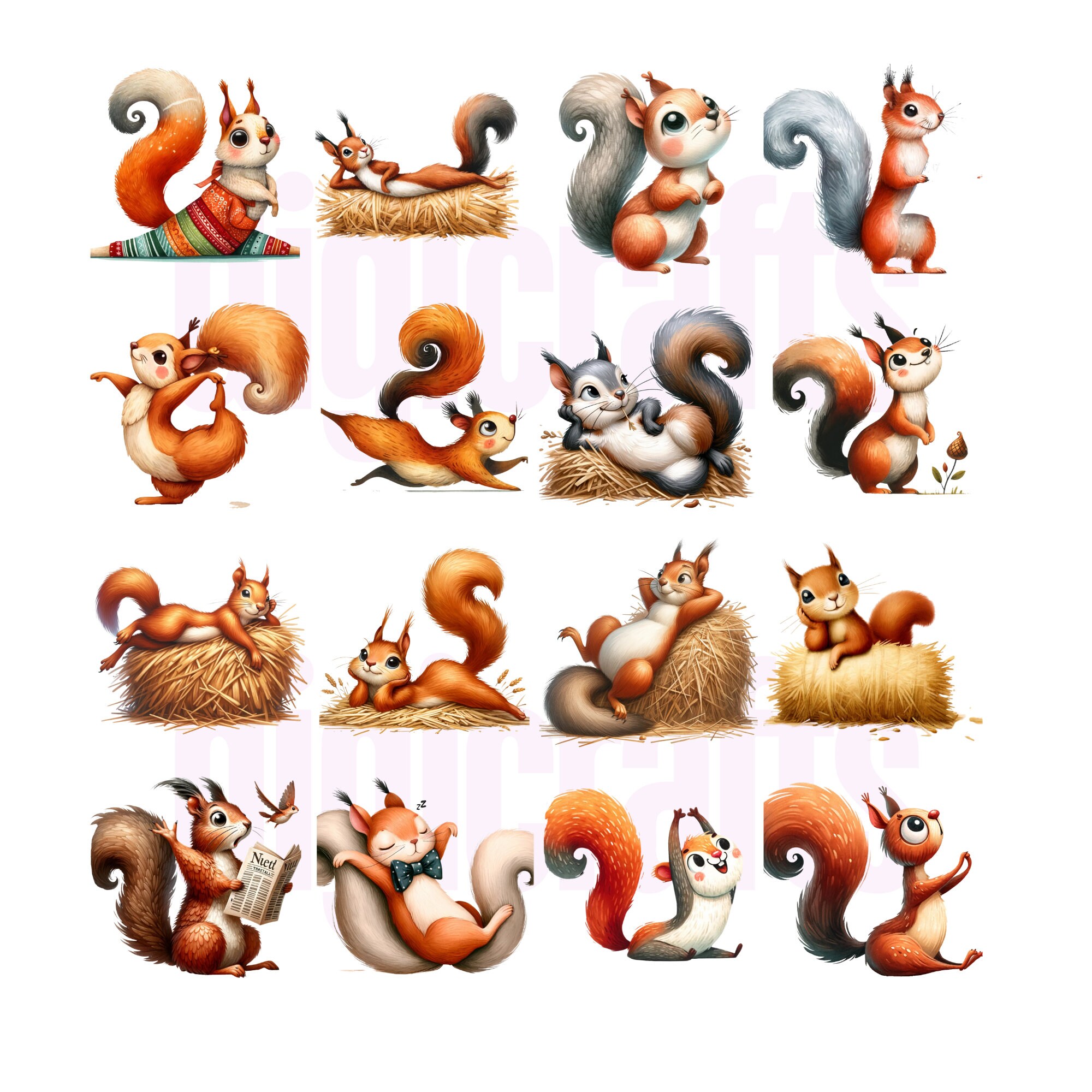 Quirky Squirrel Clip Art Pack, Squirrel Stickers, Whimsical, Funny ...