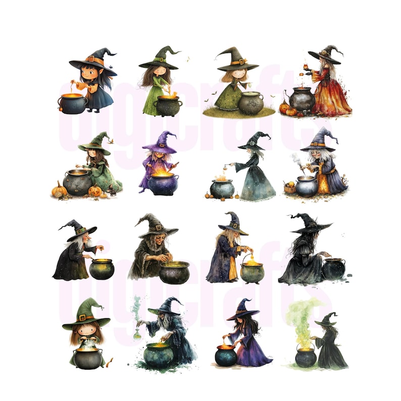 Witch With Cauldron Clip Art Pack, Commercial Use, Spooky, Scrapbook ...