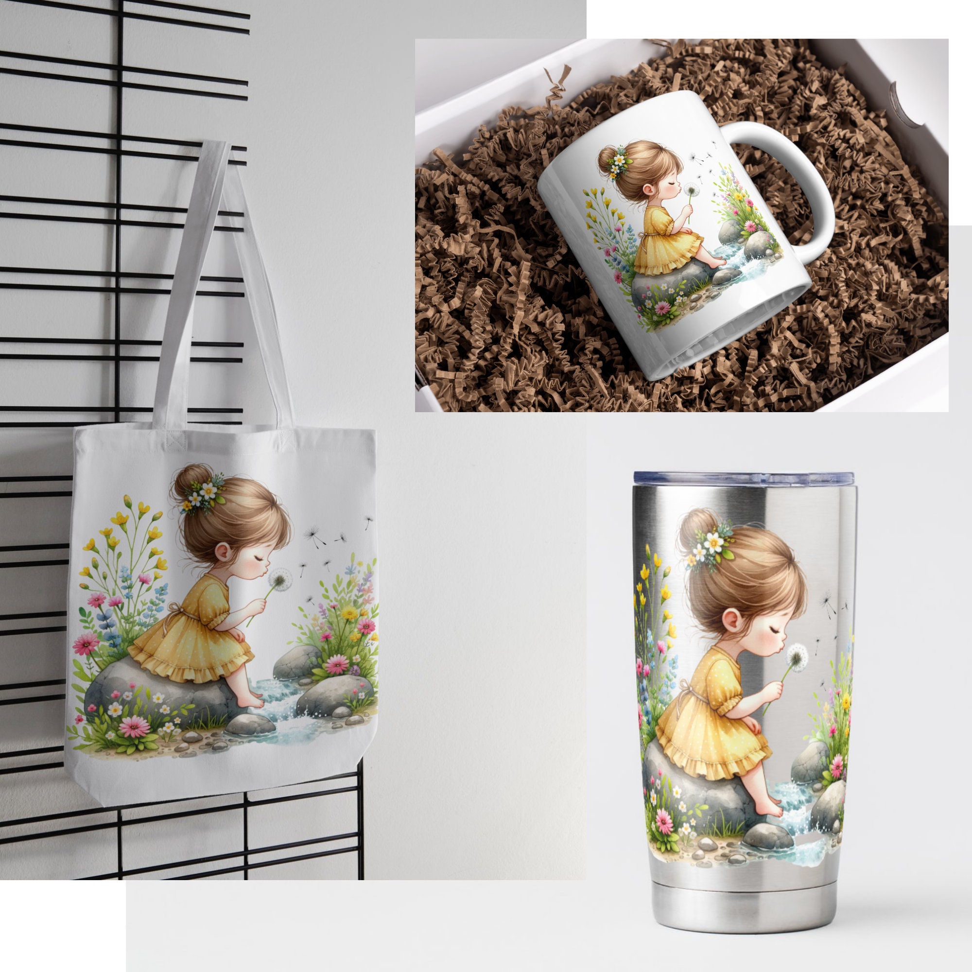 Little Girl at the Stream Clip Art Pack, Commercial Use, Girl Graphics ...