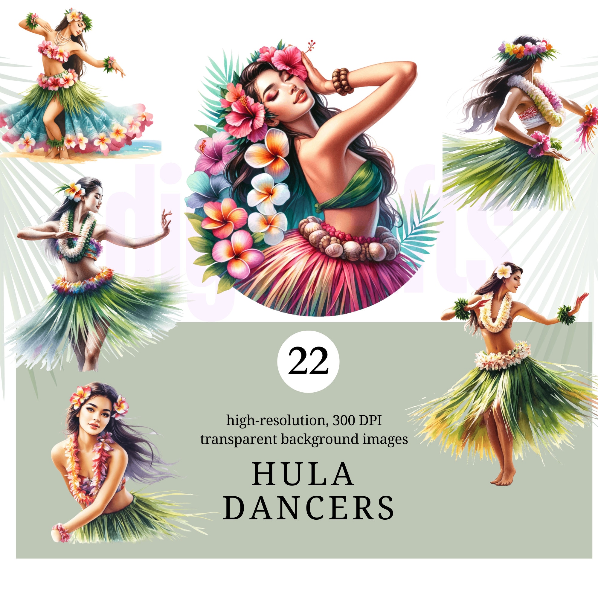 Hawaiian Hula Dancers Clip Art Pack, Commercial Use, Island Vibes ...