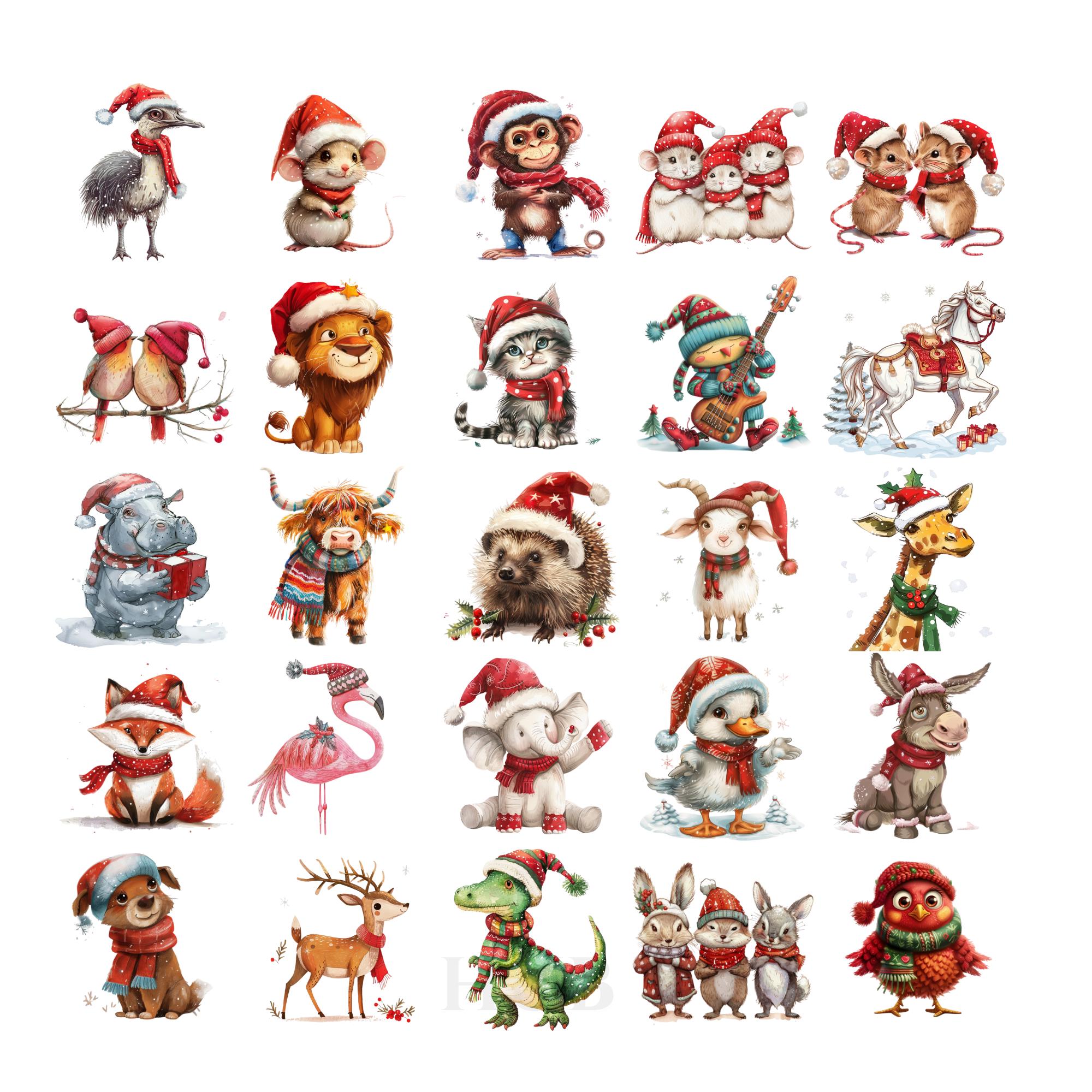 Cute Christmas Animals Clip Art Pack, Commercial Use, Christmas ...