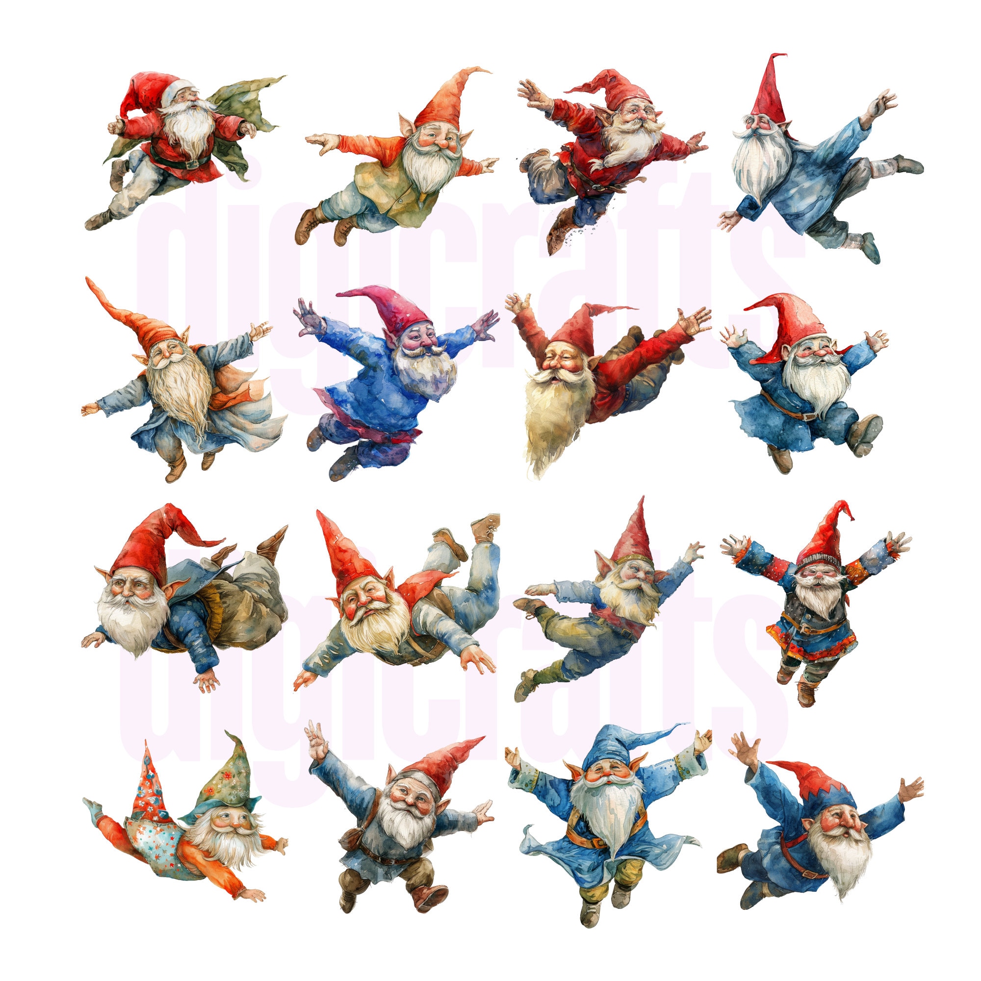 Flying Gnomes Clip Art Pack, Commercial Use, Fairy Tales, Gnome ...