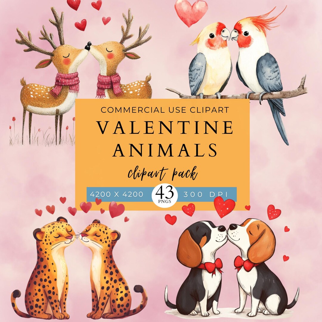 Romantic Animals Clip Art Pack, Commercial Use, Whimsical Illustrations ...