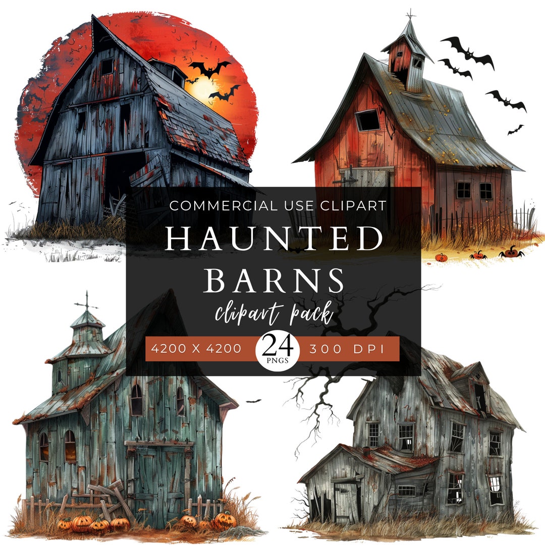Haunted Barns Clip Art Pack, Halloween Clipart, Commercial Use, PNG ...