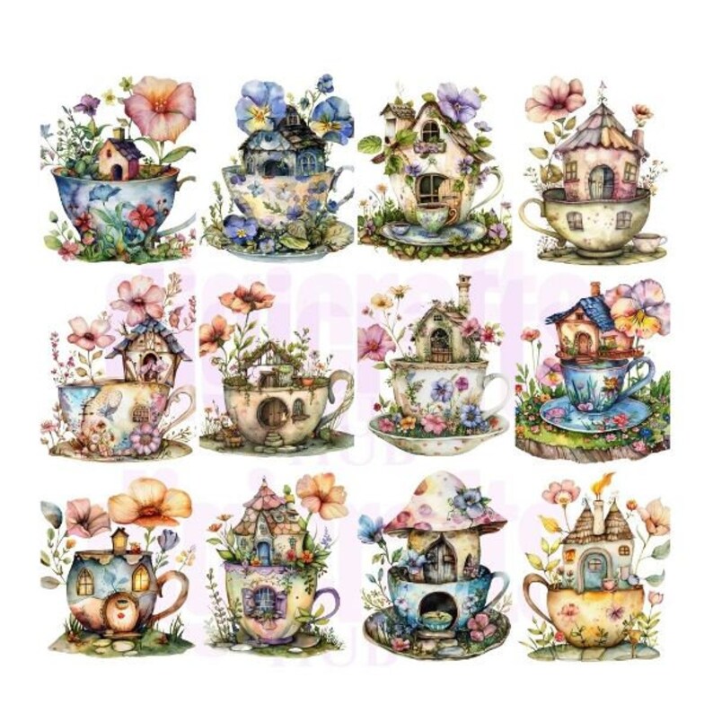 Teacup Fairy Houses Clip Art Pack, Commercial Use, Fairy Tales, Tea ...