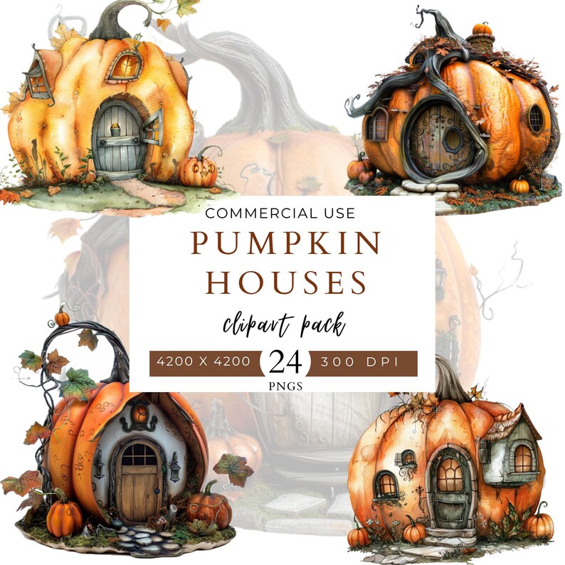 Pumpkin Fairy Houses Clip Art Pack, Commercial Use, Fall Season, Autumn ...