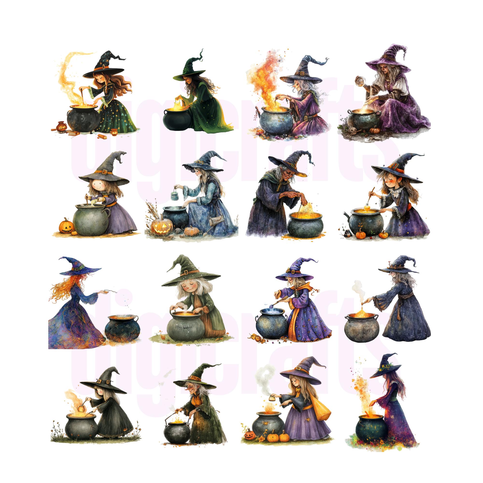 Witch With Cauldron Clip Art Pack, Commercial Use, Spooky, Scrapbook ...