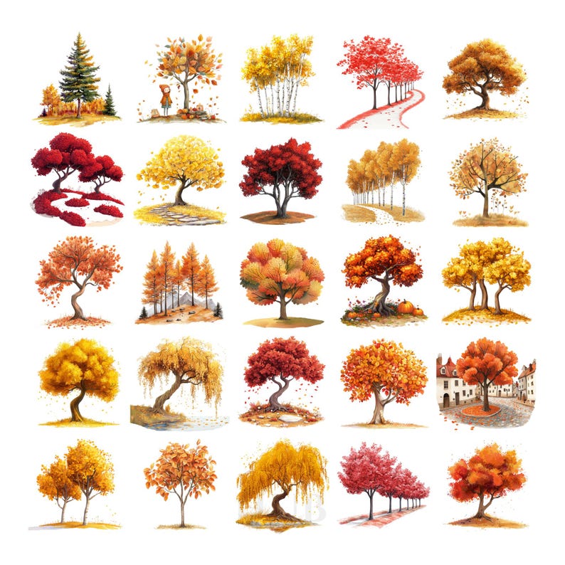 Autumn Trees Clip Art Pack, Commercial Use, Fall Designs, Autumn ...