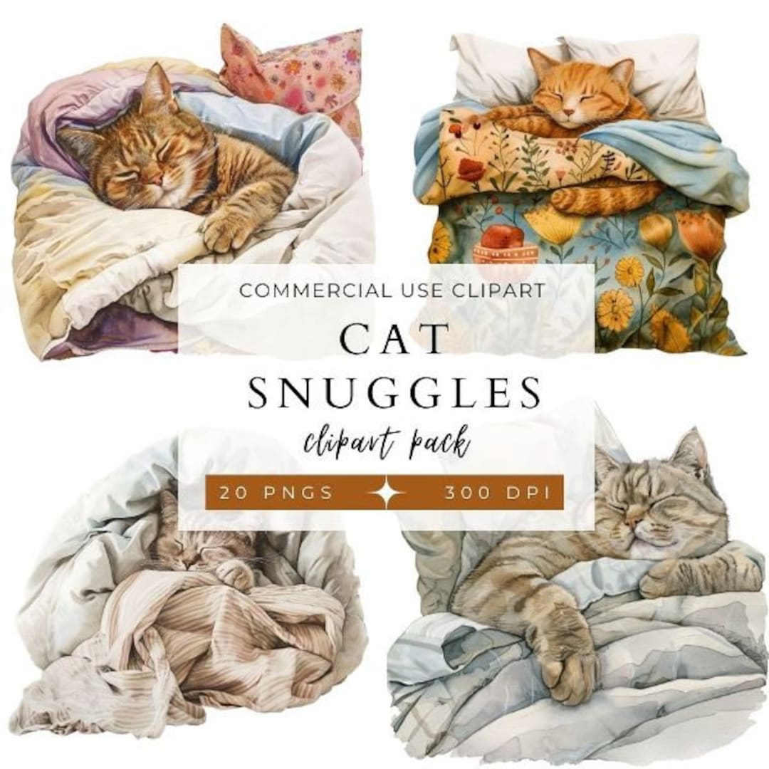Cat Snuggles Clip Art Pack, Commercial Use, Cat Graphics, Animal-themed ...