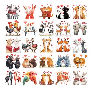 Romantic Animals Clip Art Pack, Commercial Use, Whimsical Illustrations ...