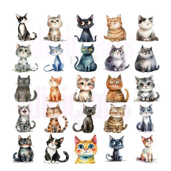 Cat Cartoons Clip Art Pack, Funny Cats, Commercial Use, Pet Graphics ...