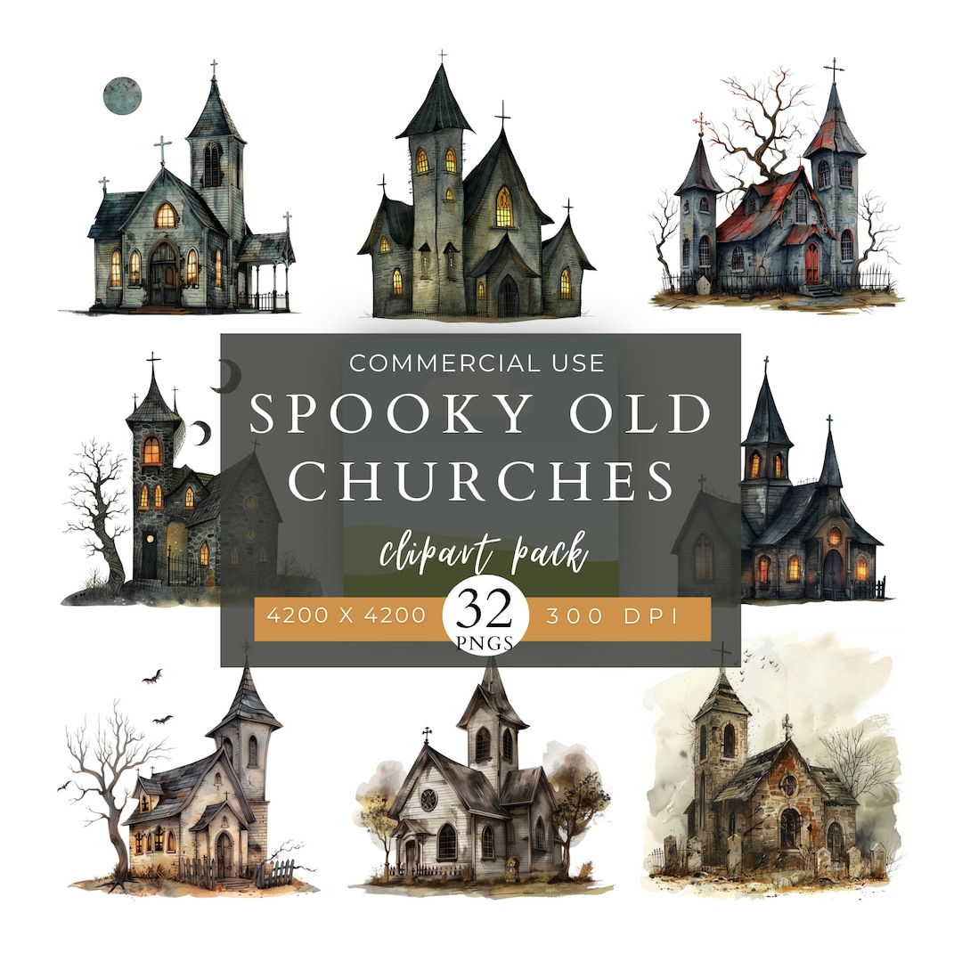 Spooky Old Churches Clip Art Pack, Halloween Clipart, Commercial Use ...