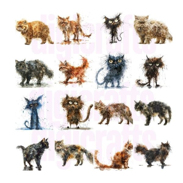 Scraggly Cats Clip Art Pack, Commercial Use, Cat Graphics, Animal ...